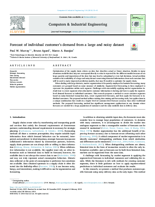 (PDF) Forecast of individual customer’s demand from a large and noisy ...