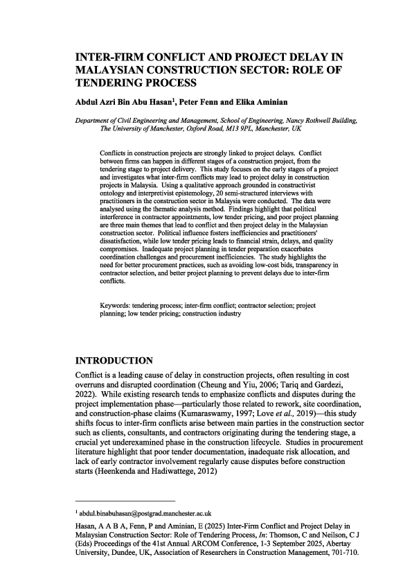 (PDF) INTER-FIRM CONFLICT AND PROJECT DELAY IN MALAYSIAN CONSTRUCTION ...