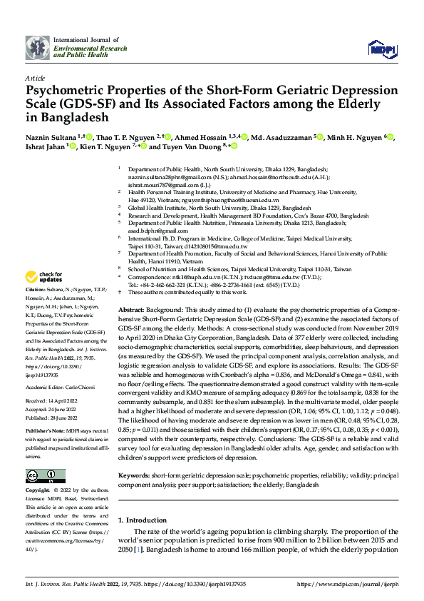 (PDF) Psychometric Properties of the Short-Form Geriatric Depression ...