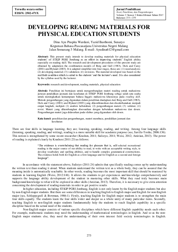 (PDF) Developing Reading Materials for Physical Education Students
