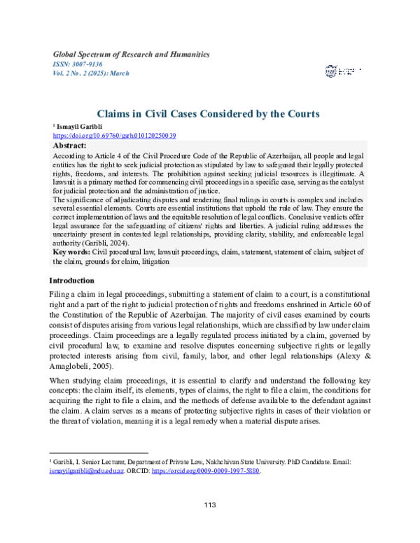 (PDF) Claims in Civil Cases Considered by the Courts