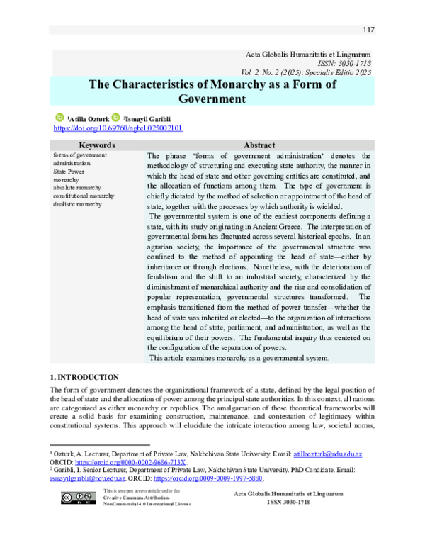 (PDF) The Characteristics of Monarchy as a Form of Government