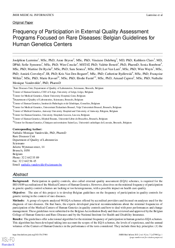 (PDF) Frequency of Participation in External Quality Assessment Programs Focused on Rare ...