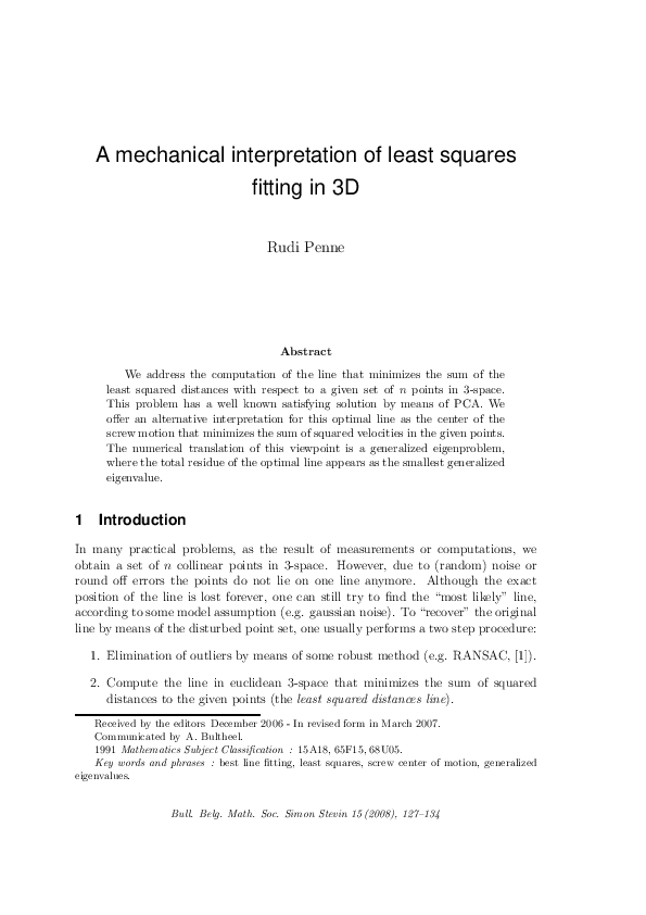(PDF) A mechanical interpretation of least squares fitting in 3D