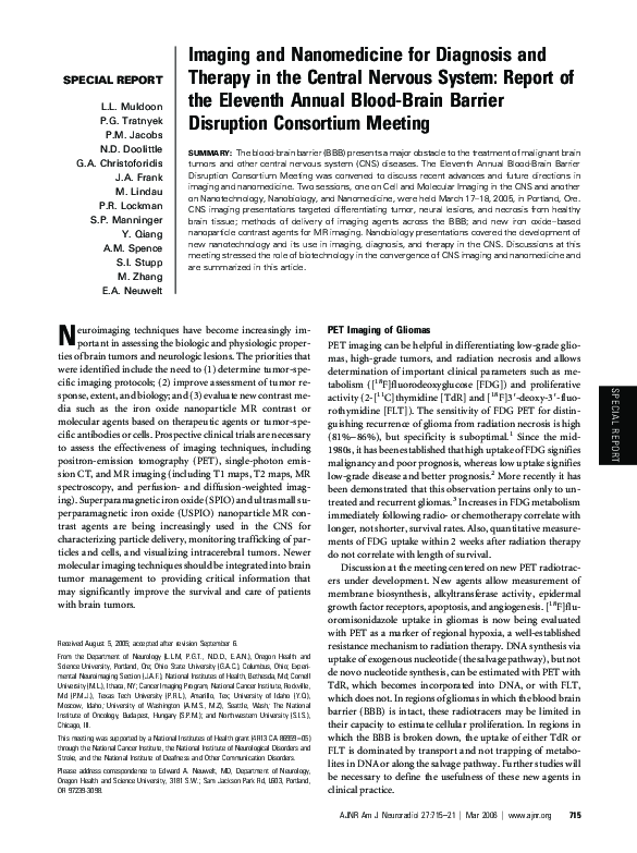 (PDF) Imaging and nanomedicine for diagnosis and therapy in the central ...