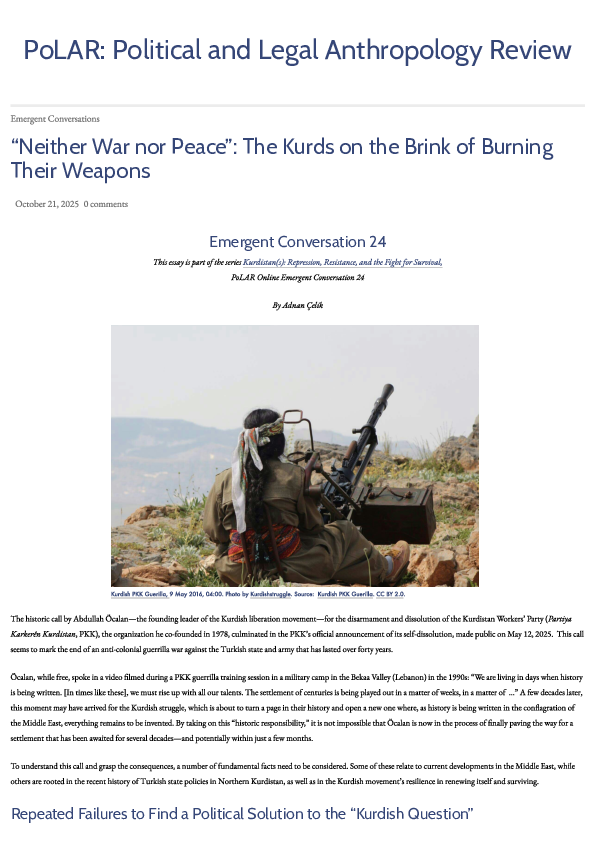 (PDF) “Neither War nor Peace”: The Kurds on the Brink of Burning Their ...