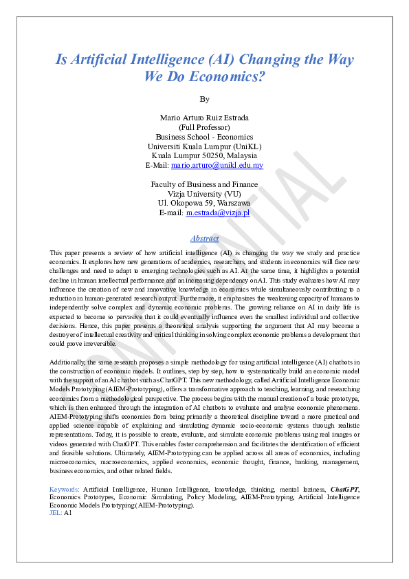(PDF) Is Artificial Intelligence (AI) Changing the Way We Do Economics?