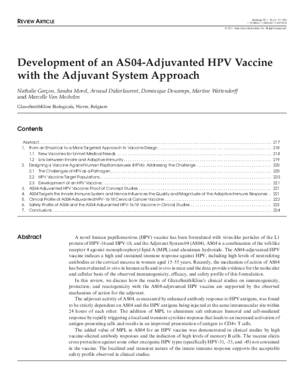 (PDF) Development of an AS04-Adjuvanted HPV Vaccine with the Adjuvant ...