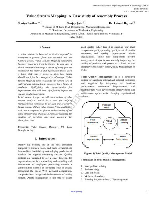 (PDF) Value Stream Mapping: A Case Study Of Assembly Process