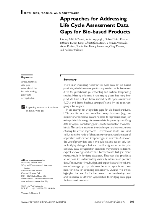 (PDF) Approaches for Addressing Life Cycle Assessment Data Gaps for Bio ...