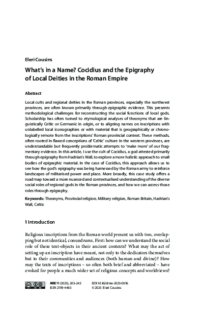 (PDF) What's in a Name? Cocidius and the Epigraphy of Local Deities in ...