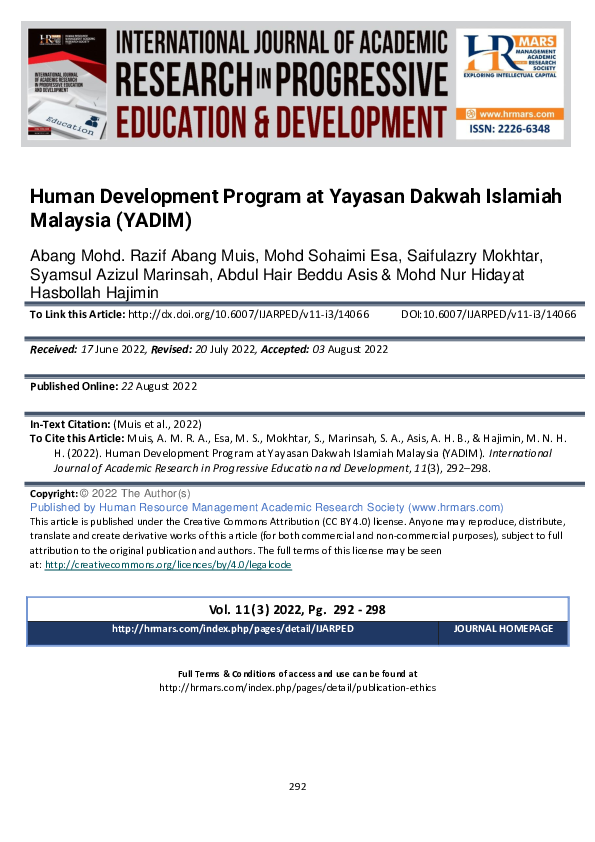 (PDF) Human Development Program at Yayasan Dakwah Islamiah Malaysia (YADIM)
