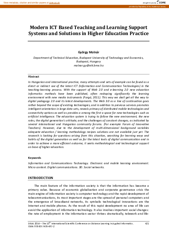 (PDF) Modern ICT based teaching and learning support systems and ...