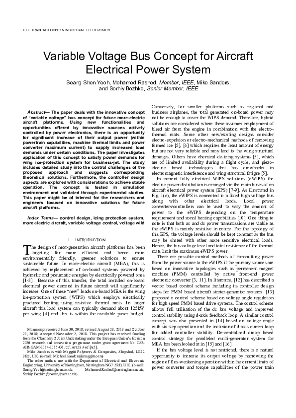 (PDF) Variable-Voltage Bus Concept for Aircraft Electrical Power System