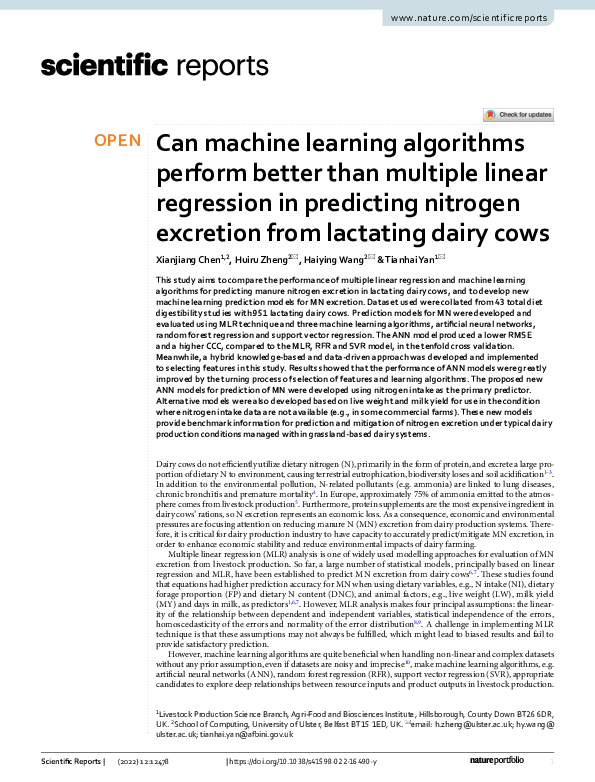 (PDF) Can machine learning algorithms perform better than multiple linear regression in ...