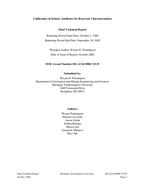 (PDF) Calibration of Seismic Attributes for Reservoir Characterization