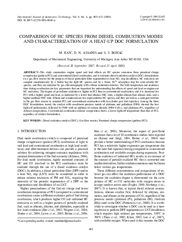 (PDF) Comparison of HC species from diesel combustion modes and ...