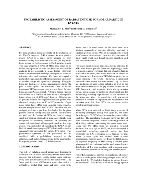 (PDF) Probalistic Assessment of Radiation Risk for Solar Particle Events