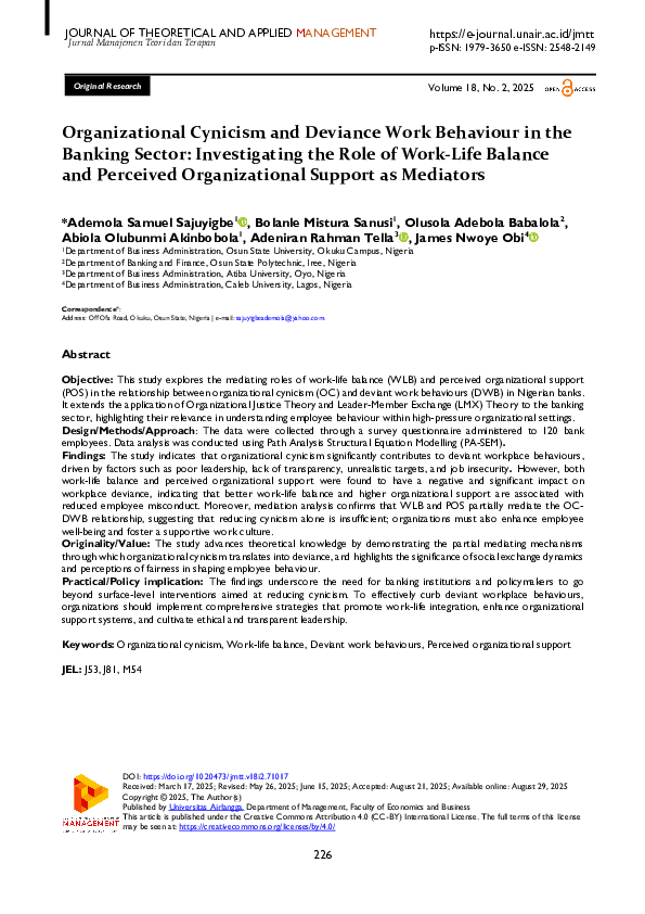 (PDF) Organizational Cynicism and Deviance Work Behaviour in the ...