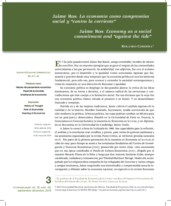 (PDF) Jaime Ros: La economía como compromiso social y “contra la corriente”