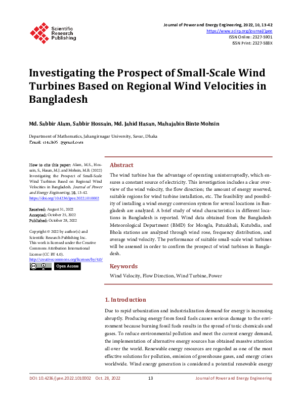 (PDF) Investigating the Prospect of Small-Scale Wind Turbines Based on ...