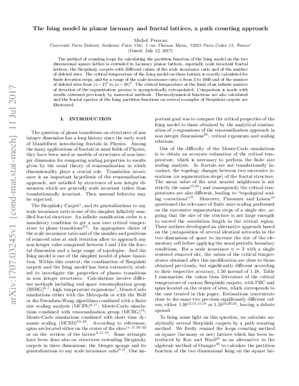 (PDF) Ising model in planar lacunary and fractal lattices: A path ...