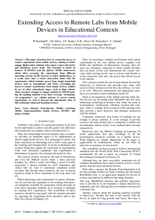(PDF) Extending access to remote labs from mobile devices in ...