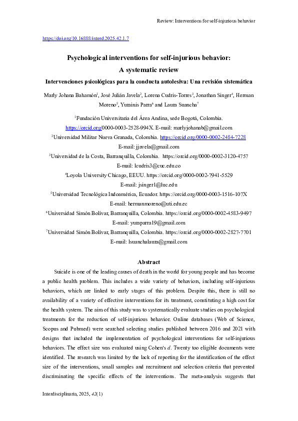 (PDF) Psychological interventions for self-injurious behavior: A ...