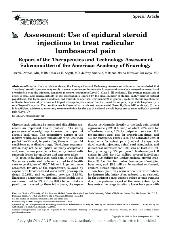 (PDF) Assessment: Use of Epidural Steroid Injections to Treat Radicular ...