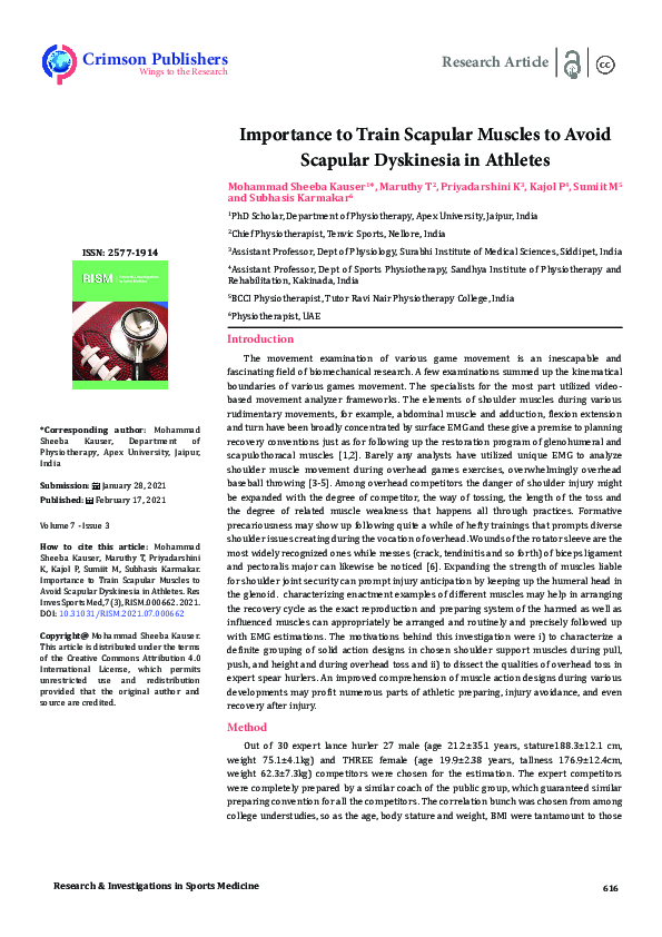 (PDF) Importance to Train Scapular Muscles to Avoid Scapular Dyskinesia ...