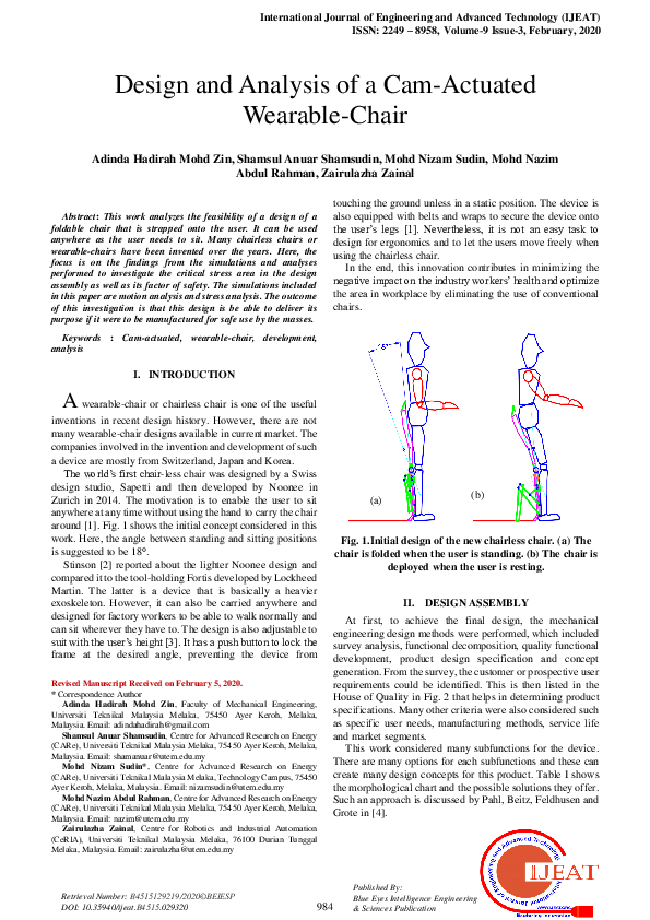 (PDF) Design and Analysis of a Cam Actuated Wearable Chair