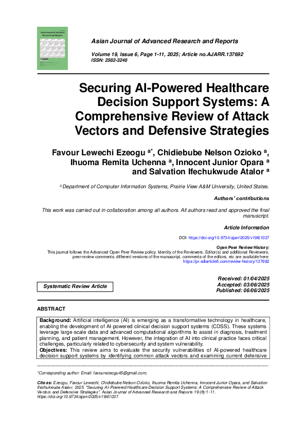 (PDF) Securing AI-Powered Healthcare Decision Support Systems: A Comprehensive Review of Attack ...