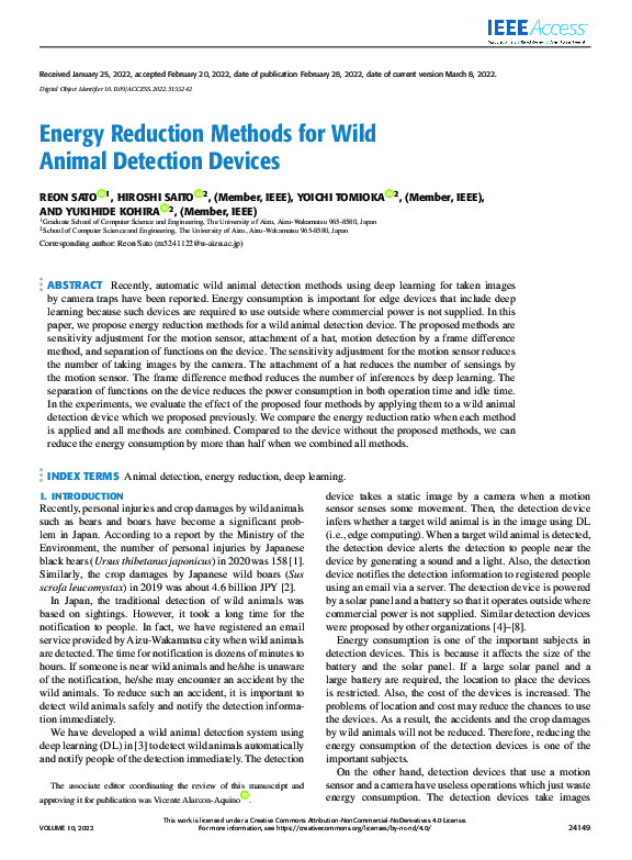 (PDF) Energy Reduction Methods for Wild Animal Detection Devices