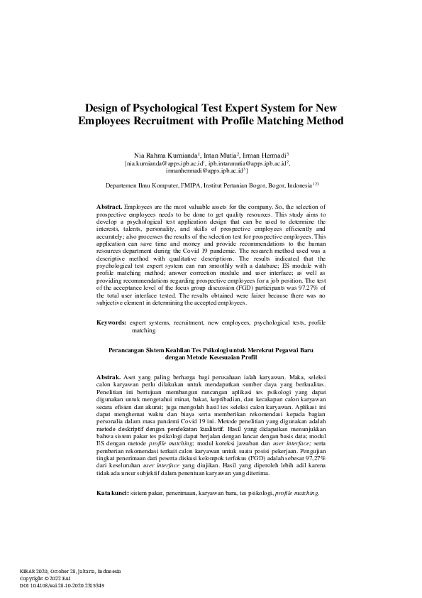 (PDF) Design of Psychological Test Expert System for New Employees ...