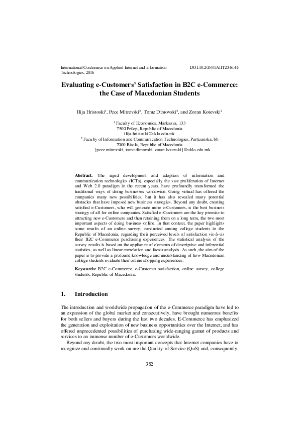 (PDF) Evaluating e-Customers’ Satisfaction in B2C e-Commerce: the Case of Macedonian Students