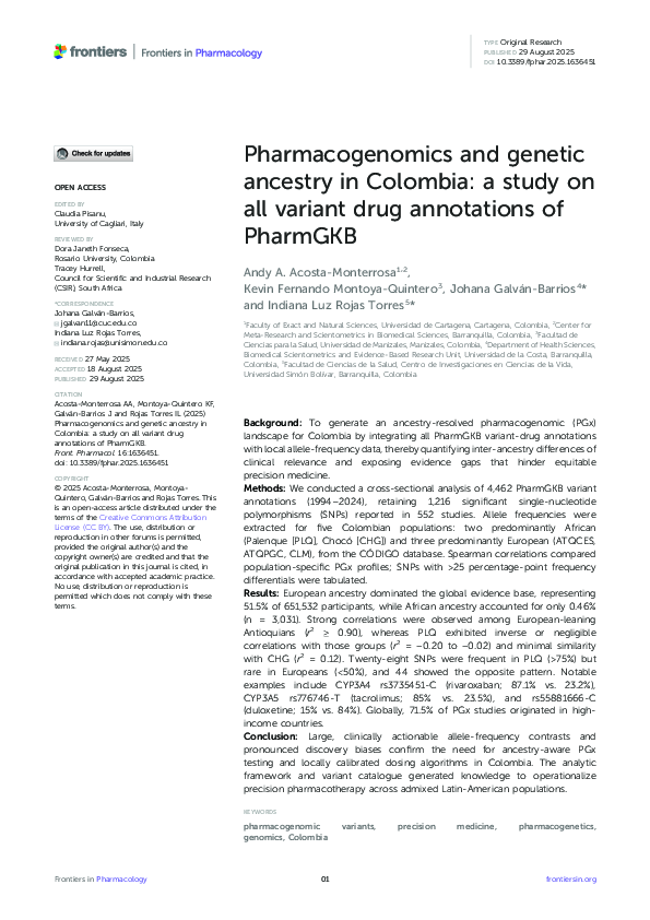 (PDF) Pharmacogenomics and genetic ancestry in Colombia: a study on all ...