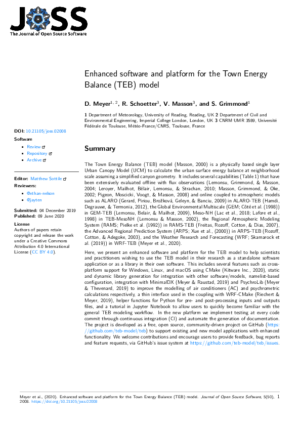 (PDF) Enhanced software and platform for the Town Energy Balance (TEB ...