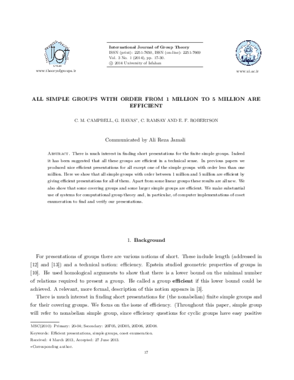 (PDF) All Simple Groups with Order from 1 Million to 5 Million Are ...