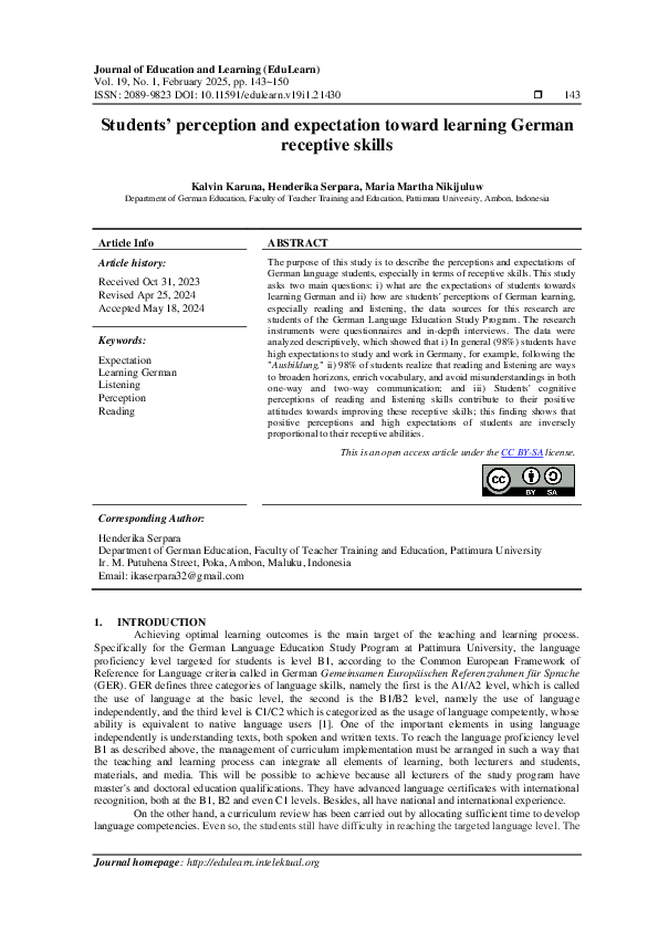 (PDF) Students’ perception and expectation toward learning German receptive skills