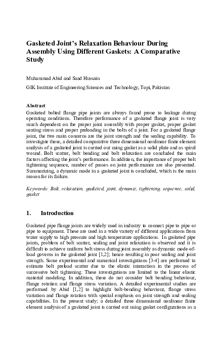 (PDF) Gasketed Joint’s Relaxation Behaviour During Assembly Using ...
