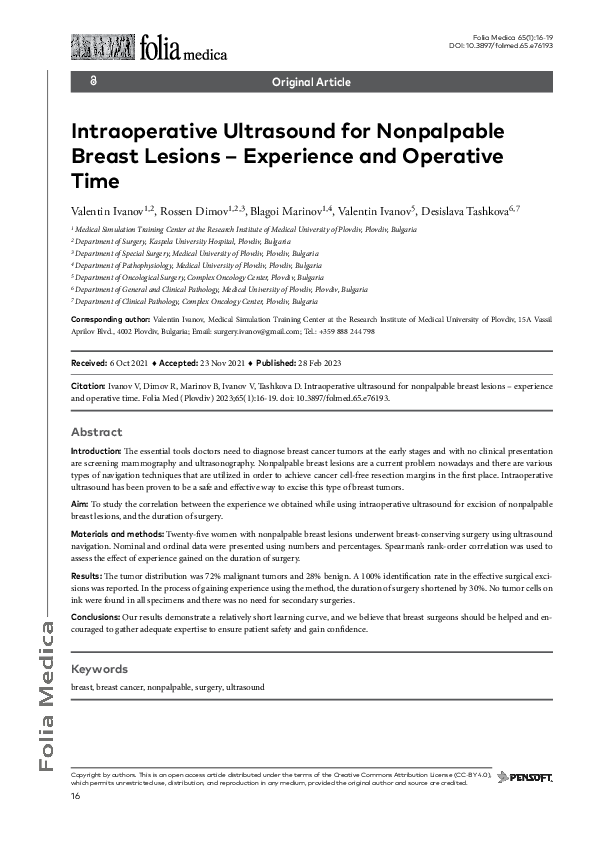 (PDF) Intraoperative ultrasound for nonpalpable breast lesions ...