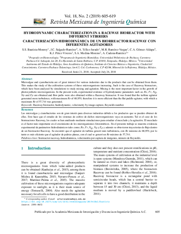 (PDF) HYDRODYNAMIC CHARACTERIZATION IN A RACEWAY BIOREACTOR WITH ...