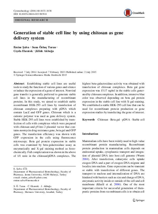 (PDF) Generation of stable cell line by using chitosan as gene delivery ...