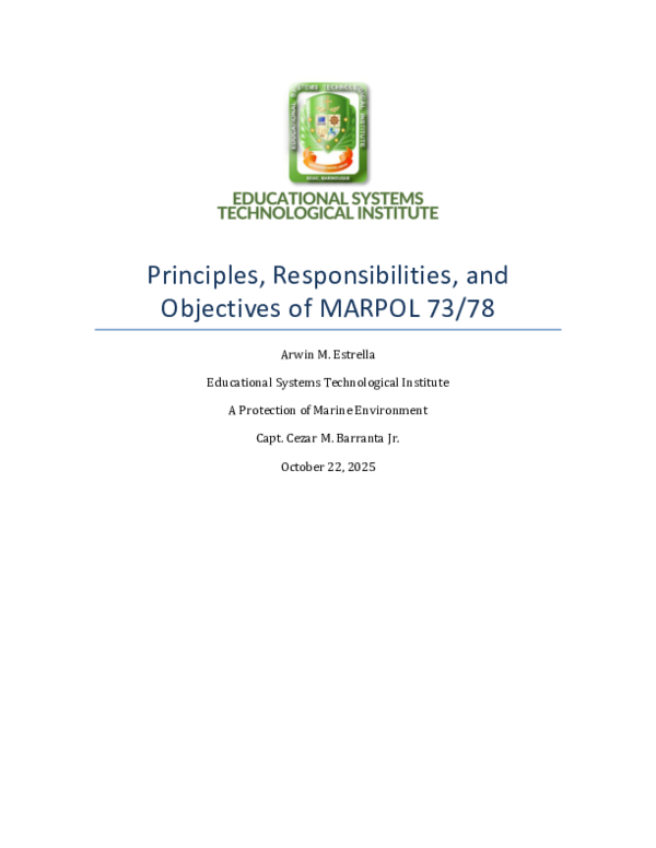 (PDF) Principles, Responsibilities, and Objectives of MARPOL 73/78