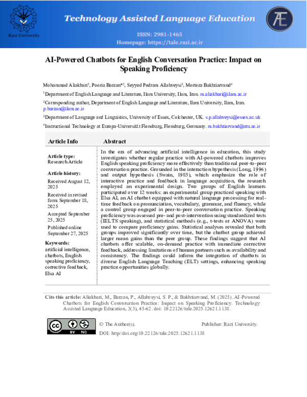 (PDF) AI-Powered Chatbots for English Conversation Practice: Impact on ...