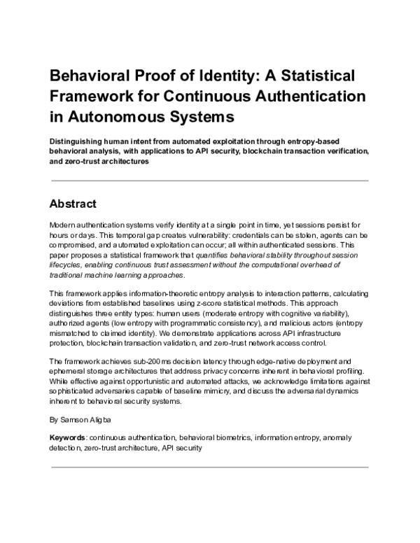 (PDF) Behavioral Proof of Identity Framework for Continuous ...