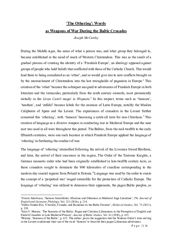 (PDF) The Othering: Words as Weapons of War During the Baltic Crusades