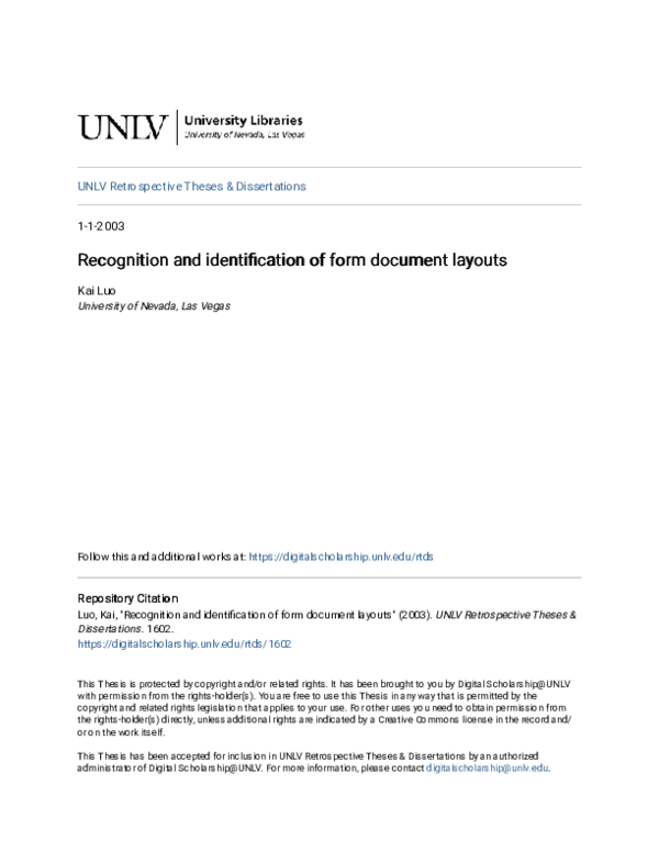 (PDF) Recognition and identification of form document layouts