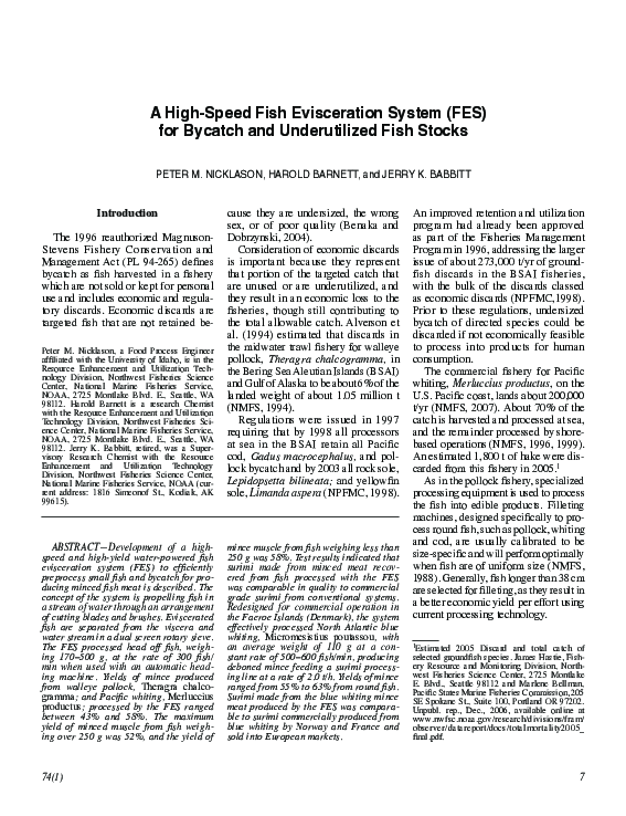 (PDF) A High-Speed Fish Evisceration System (FES) for Bycatch and ...