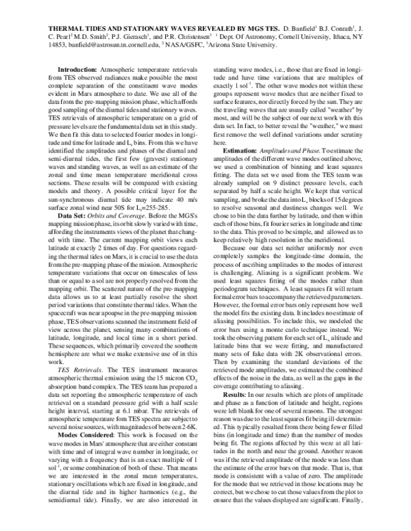 (PDF) Thermal Tides and Stationary Waves Revealed by MGS TES
